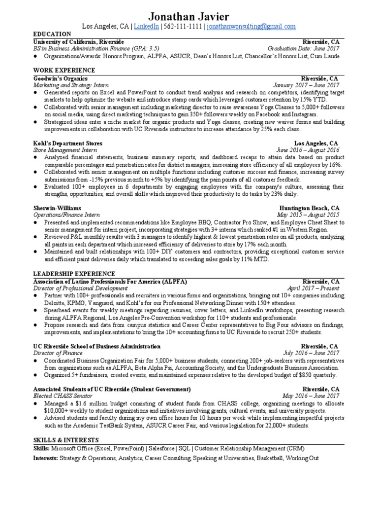 Jonathan's Resume (Student Example) | PDF | Business