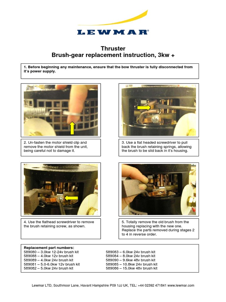 Manual-Thruster Brush Gear Replacement Instruction | PDF | Metalworking ...