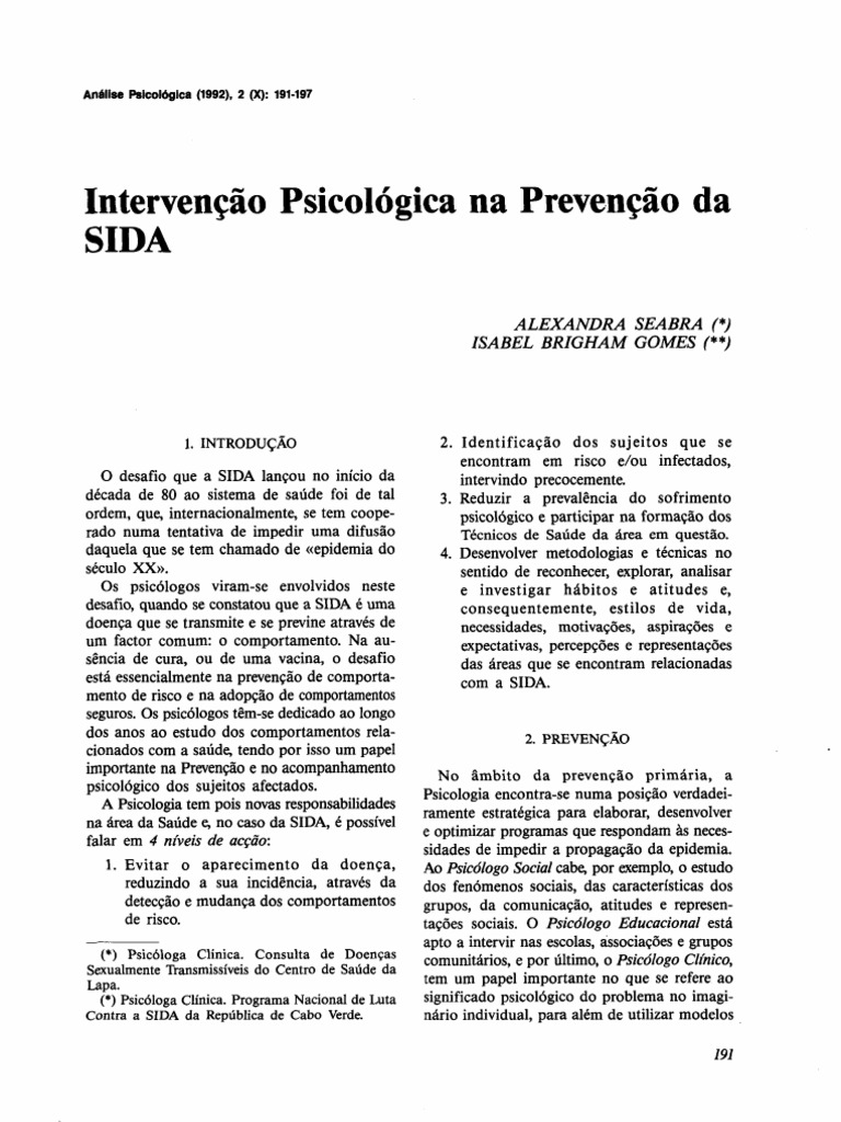 Sida e A Prevenção | PDF | HIV/AIDS | Psicologia