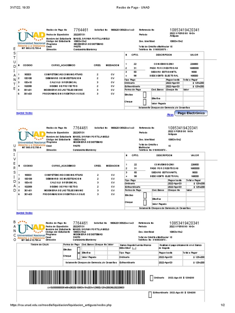 Recibo de Pago - UNAD | PDF | Bancario | Servicios financieros