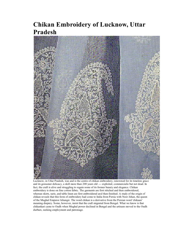 Chikan Embroidery of Lucknow | Embroidery | Textiles