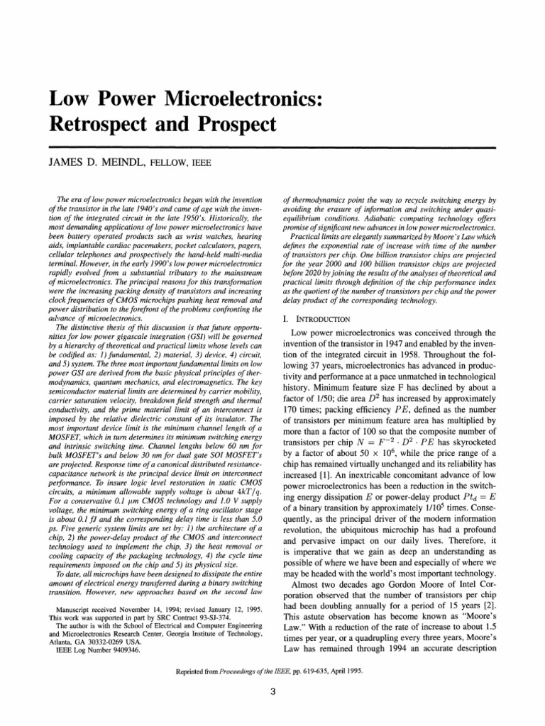 Low Power Microelectronics: Retrospect and Prospect: James D. Meindl ...