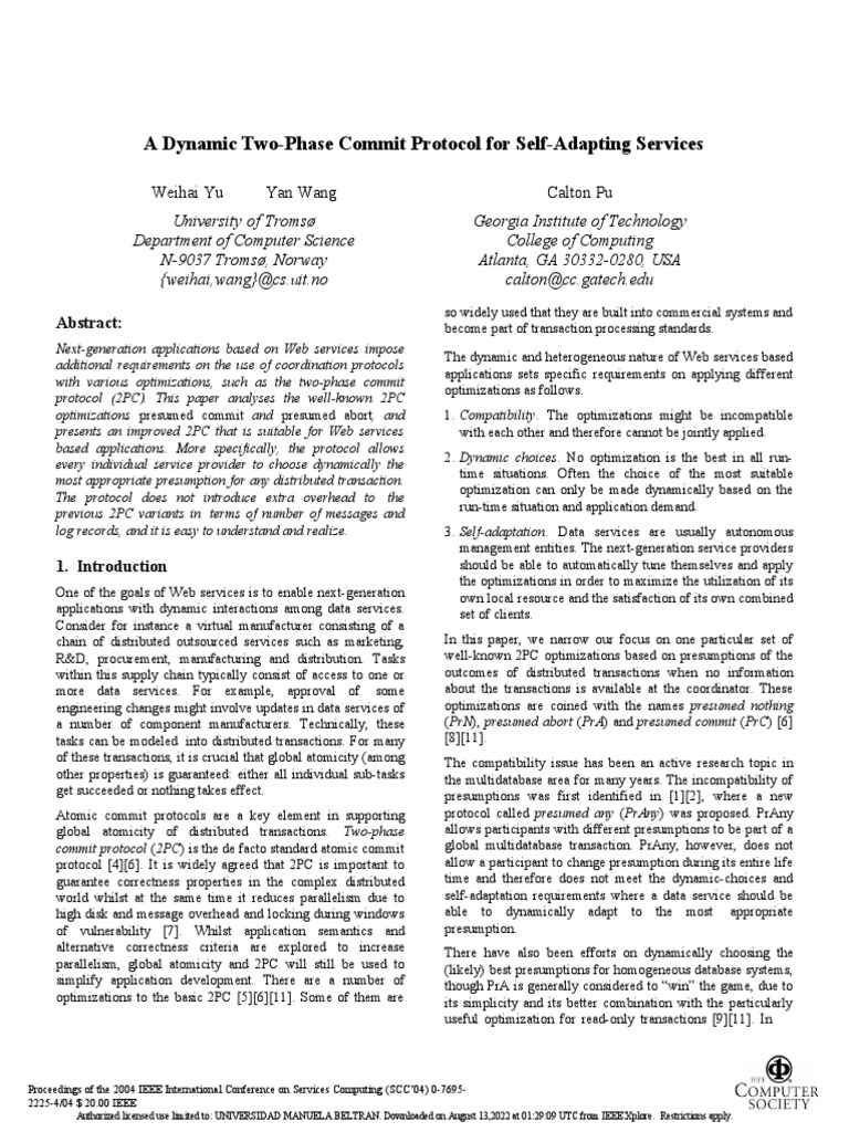 A Dynamic Two-Phase Commit Protocol For Self-Adapting Services-1 | PDF | Information Age ...