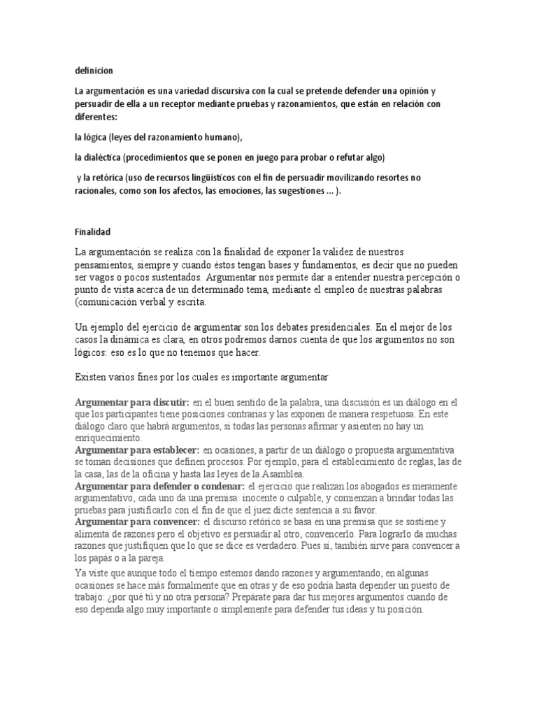 La Argumentació Definicion, Finalidad y Estructura | PDF | Teoría de la argumentación | Retórica