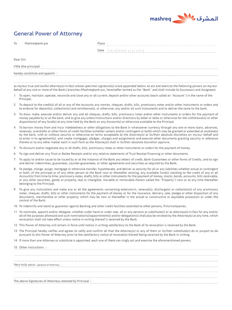 General Power of Attorney for Banking | PDF | Banks | Promissory Note