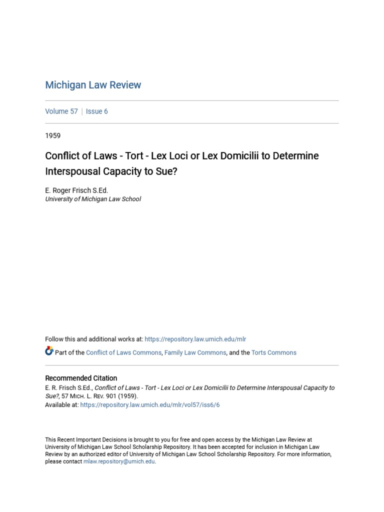 Conflict of Laws - Tort - Lex Loci or Lex Domicilii To Determine | PDF ...