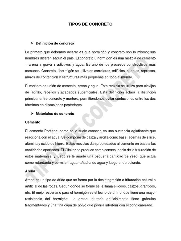 Tipos de Concreto | PDF | Hormigón | Cemento