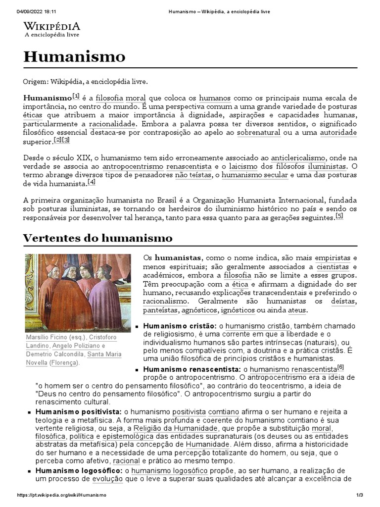 Humanismo - Wikipédia, A Enciclopédia Livre | PDF | Humanismo ...