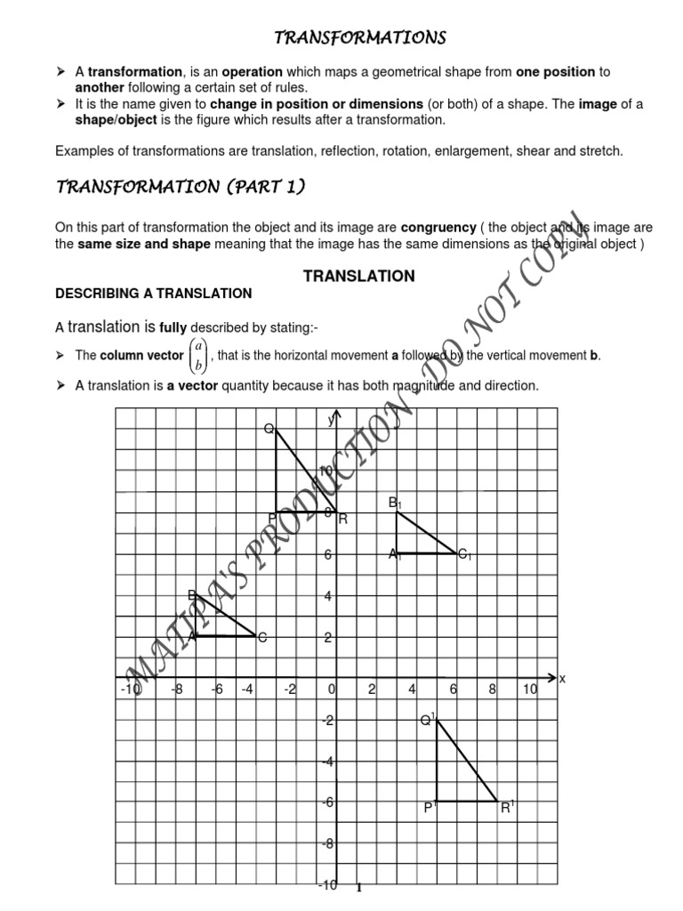 Transformation Notes 2011-1 | PDF | Cartesian Coordinate System | Shape