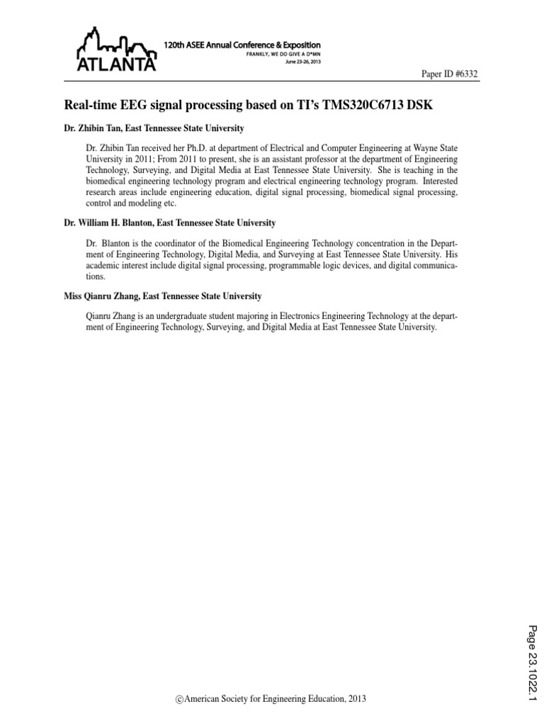 Real Time Eeg Signal Processing Based On Ti S tms320c6713 DSK | PDF | Digital Signal Processing ...