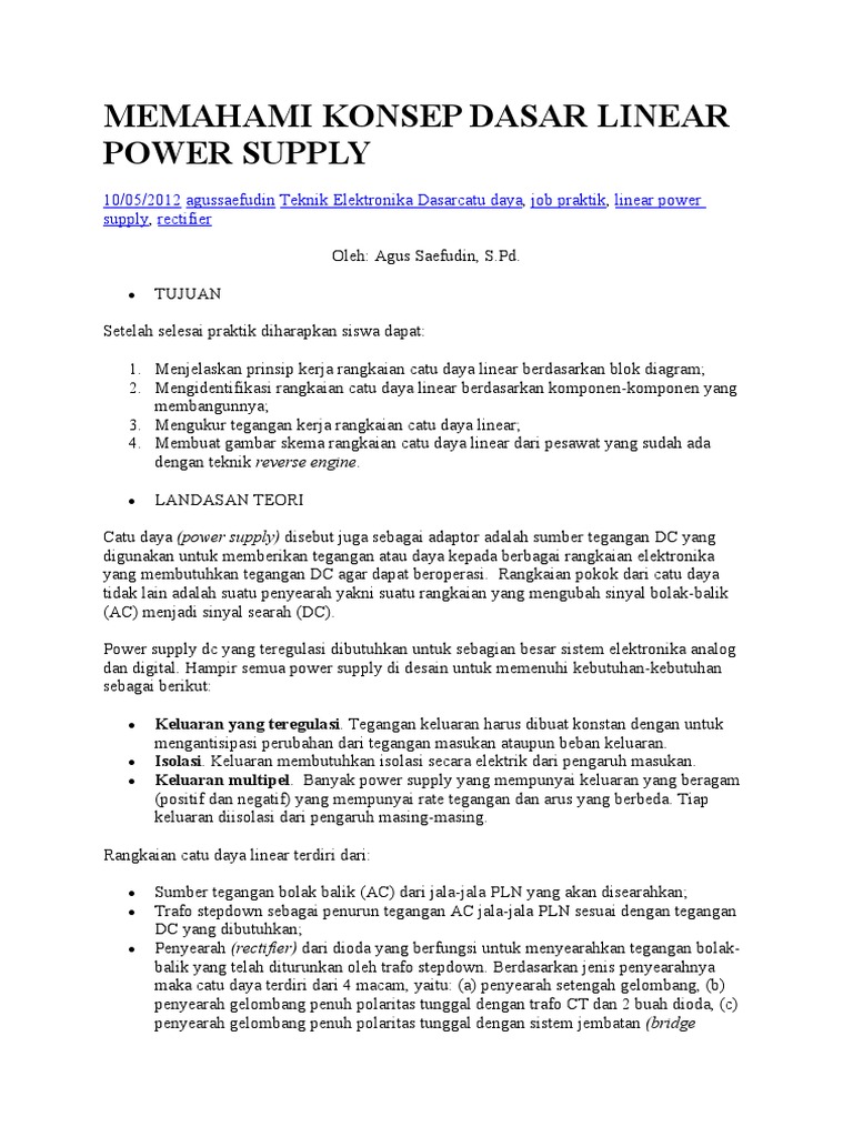 MEMAHAMI KONSEP DASAR LINEAR Catu Daya | PDF