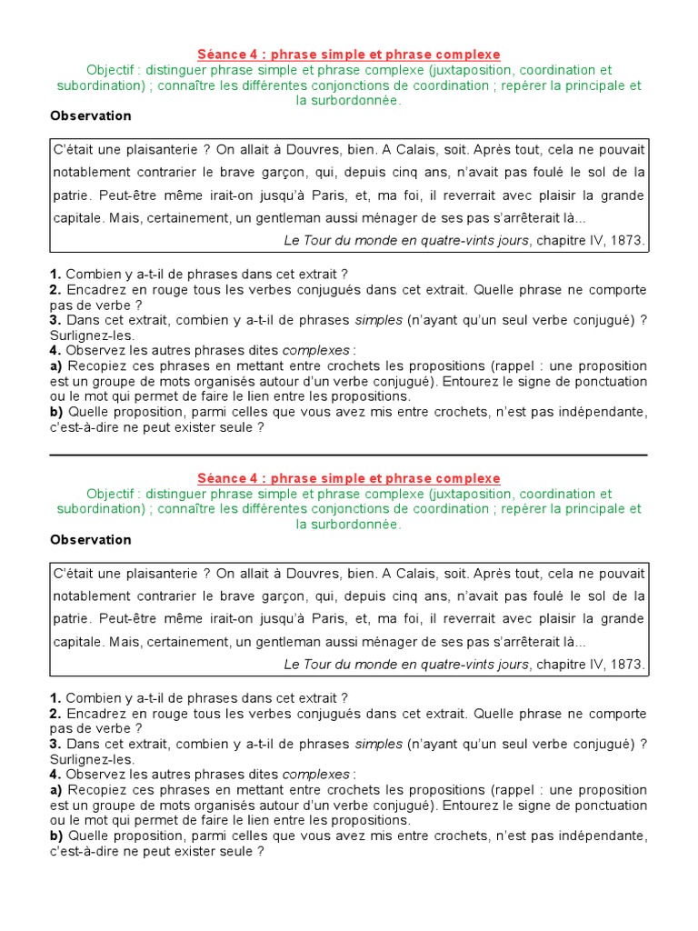 Séance4 Phrase Simple Et Complexe | PDF | Clause | Phrase