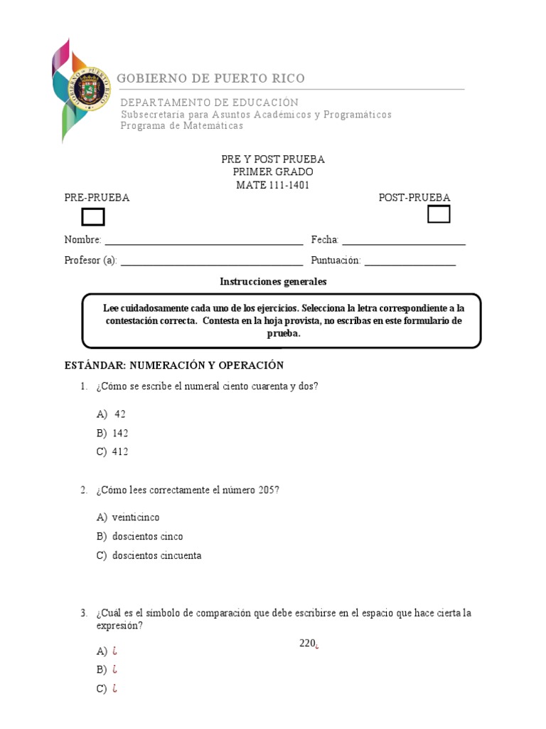 1ro Pre Prueba Primer Grado 2022 | PDF | Geometría | Matemáticas