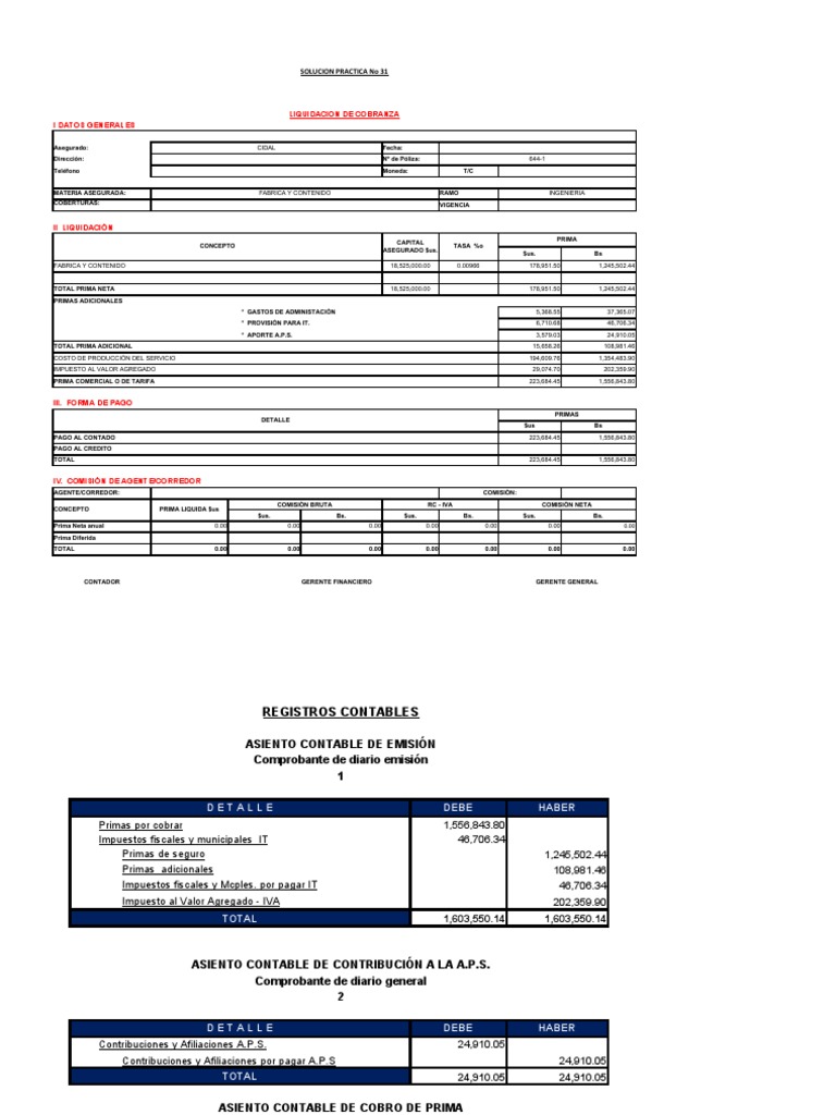 Solucion Practica No 31 Reaseguros | PDF | Reaseguro | Contabilidad