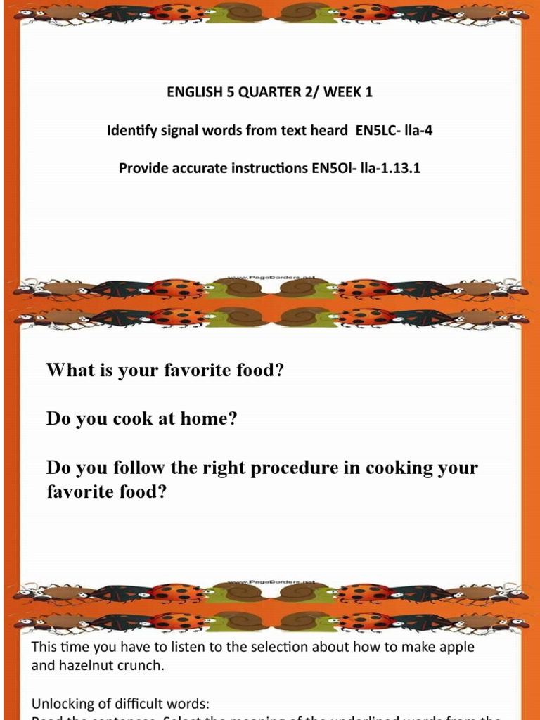 Signal Words for Young Learners | PDF | Apple | Foods