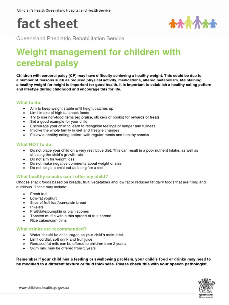 Cerebral Palsy - WEIGHT MANAGEMENT - Fact Sheet | PDF | Dieting | Foods