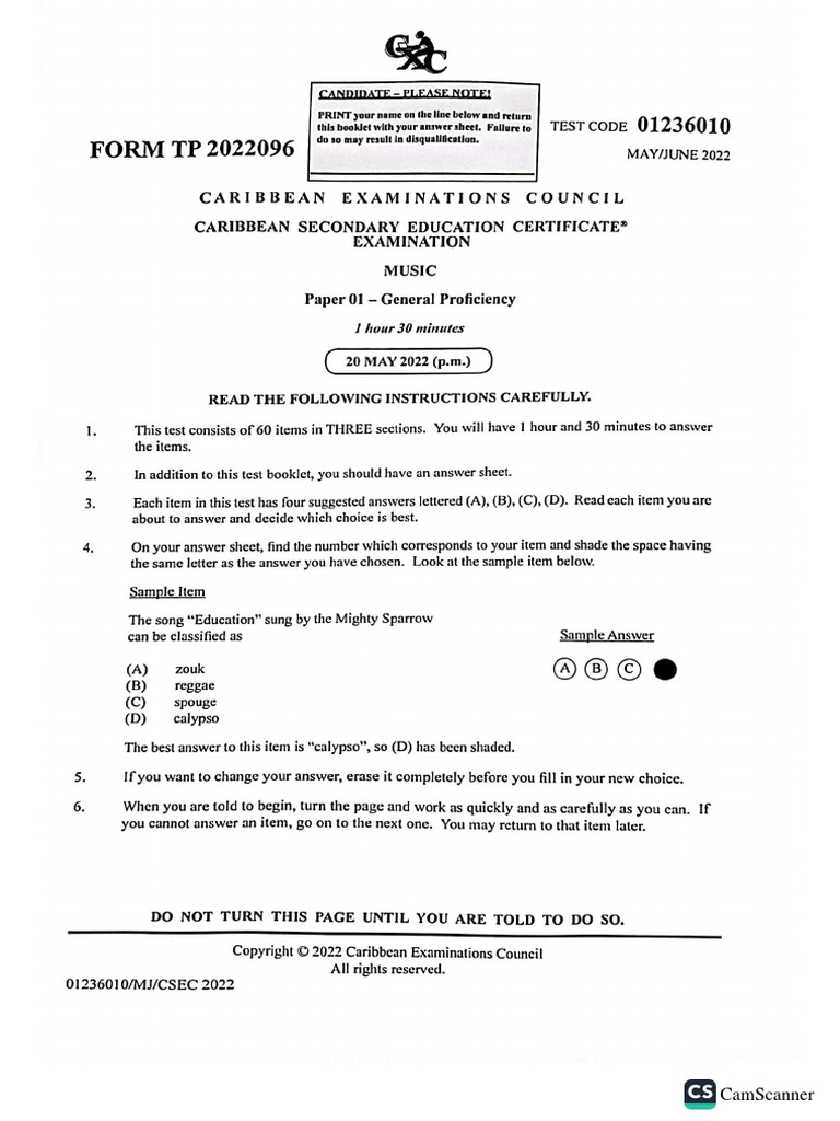 CSEC 2022 Music Past Paper | PDF | Technology & Engineering