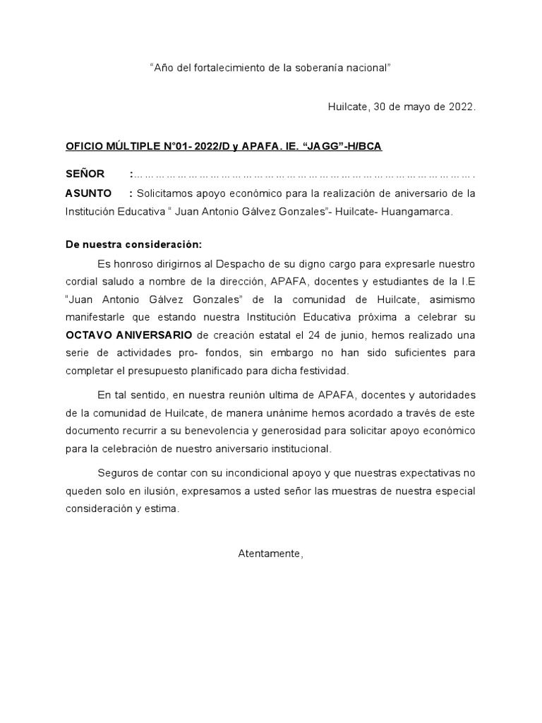 Oficio - Apoyo Económico | PDF