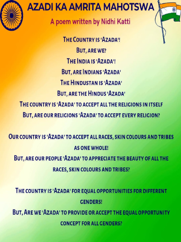 A Poem On Azadi Ka Amrit Mahotswa by Nidhi Katti | PDF | Art | Religion ...