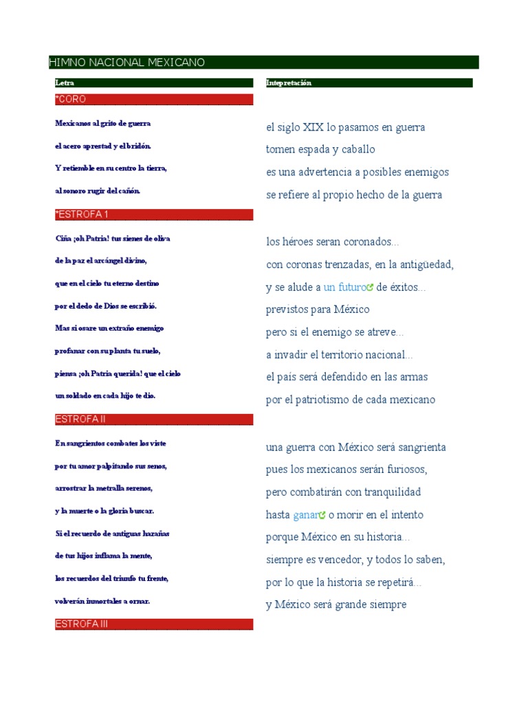 Himno Nacional Mexicano. y Significado de Estrofas | PDF | México