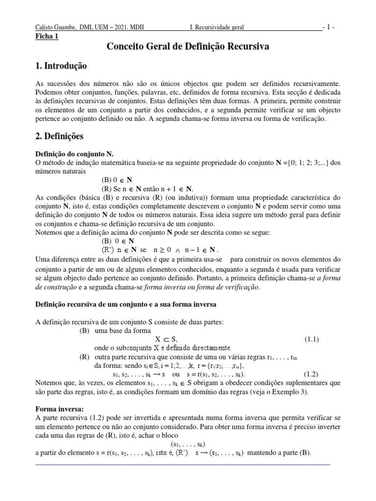 Definição Recursiva de Conjuntos | PDF | Definição | Conjunto (Matemática)