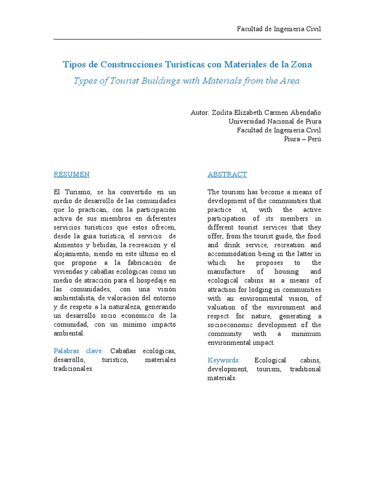Tipos de Construcciones Turísticas Con Materiales de La Zona | PDF ...