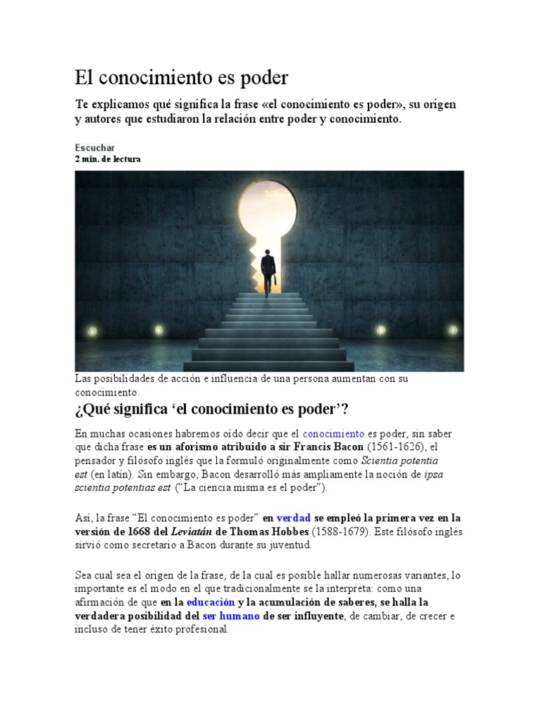 El Conocimiento Es Poder | PDF | Conocimiento | Francis Bacon