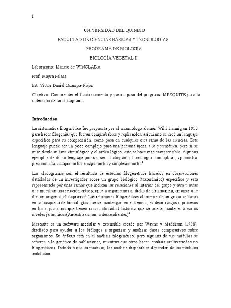 Uso de Mesquite | PDF | Filogenética | Clasificación cientifica