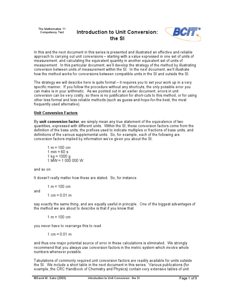 Conversion of SI Units | PDF | Fraction (Mathematics) | Units Of ...