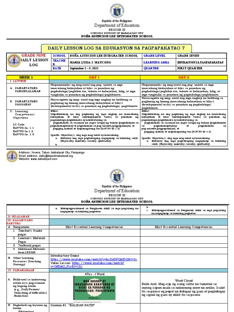 ESP 7 DLL Week 2 | PDF