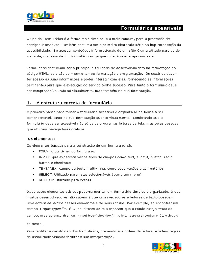 Formularios Acessiveis | Download grátis PDF | Linguagem de script | Script Java