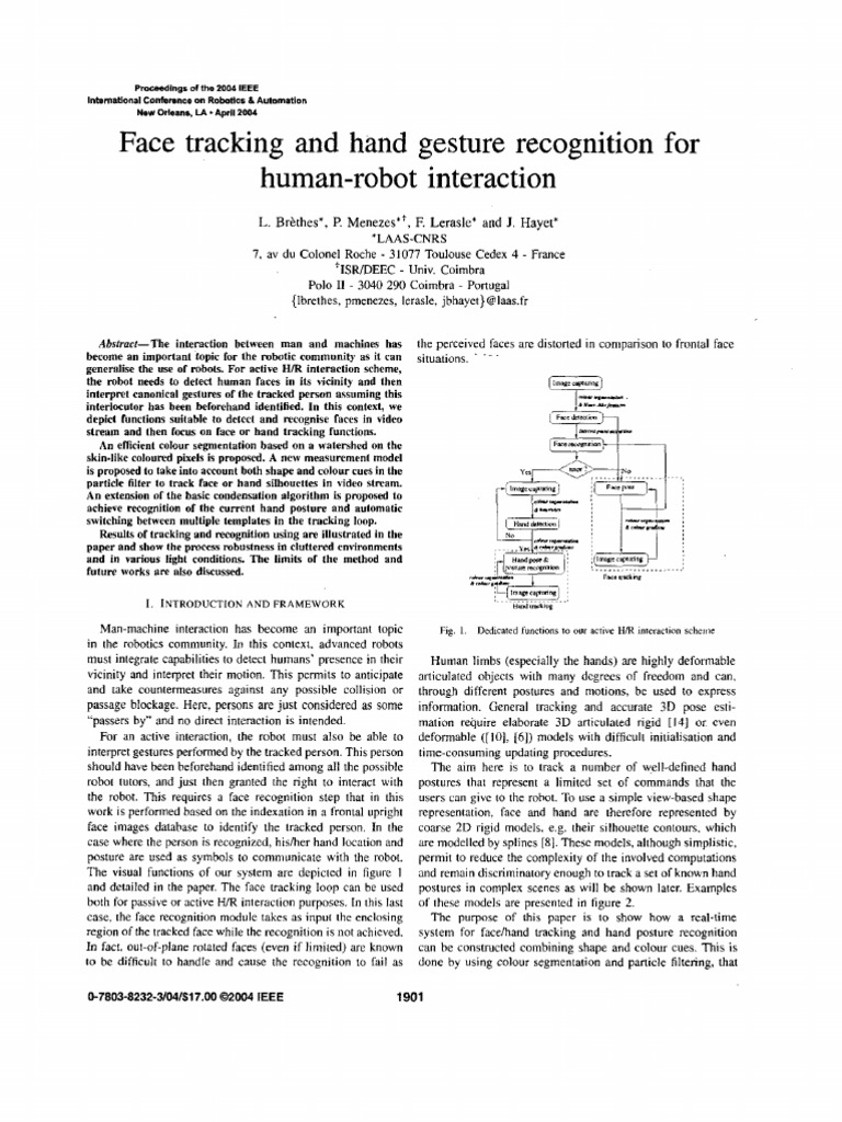 Face Tracking and Hand Gesture Recognition Human-Robot Interaction | Download Free PDF | Image ...