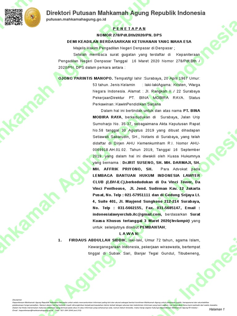 Putusan 278 PDT - BTH 2020 PN Dps 20220902160254 | PDF