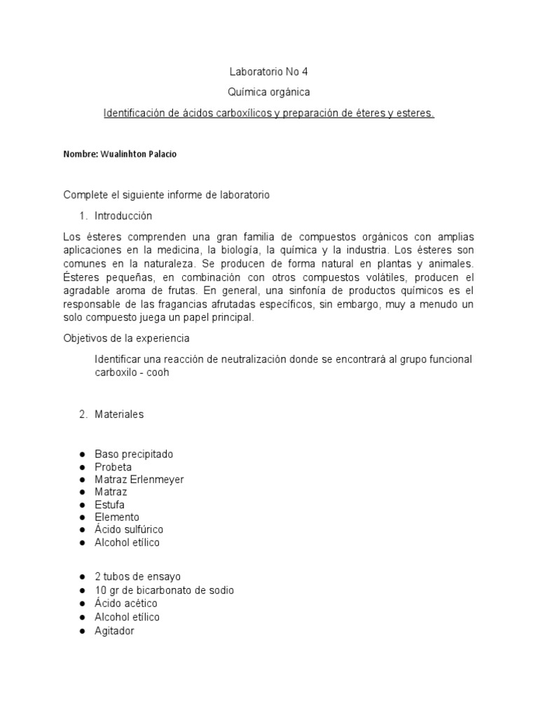 Laboratorio No 4 | PDF | Ester | Sal (química)
