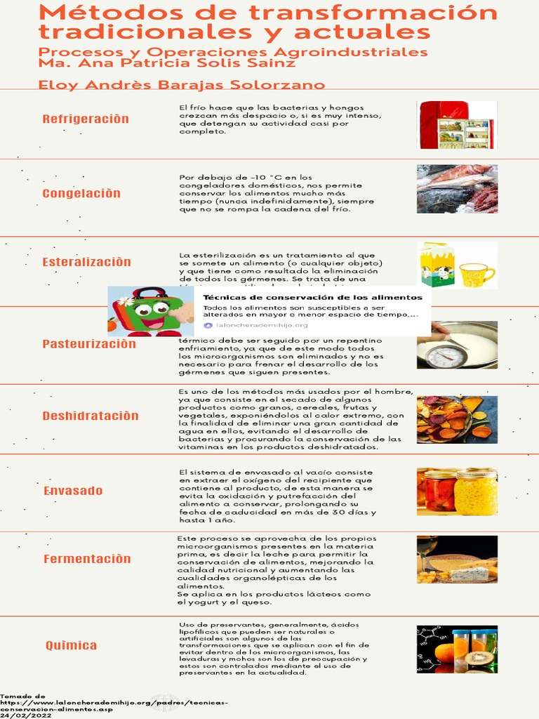 Metodos de Transformaciòn y Conservaciòn | PDF | Conservación de los alimentos | Alimentos