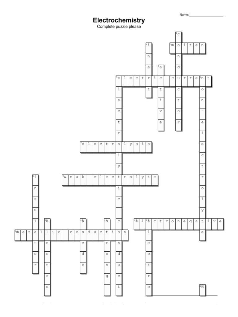 Chem Crossword Answer Sheet | PDF | Ion | Electrolyte