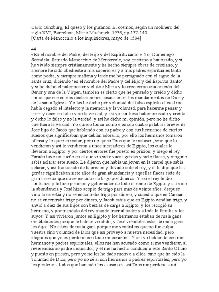 Carta de Menocchio a los Inquisidores | PDF | Creencia religiosa y doctrina