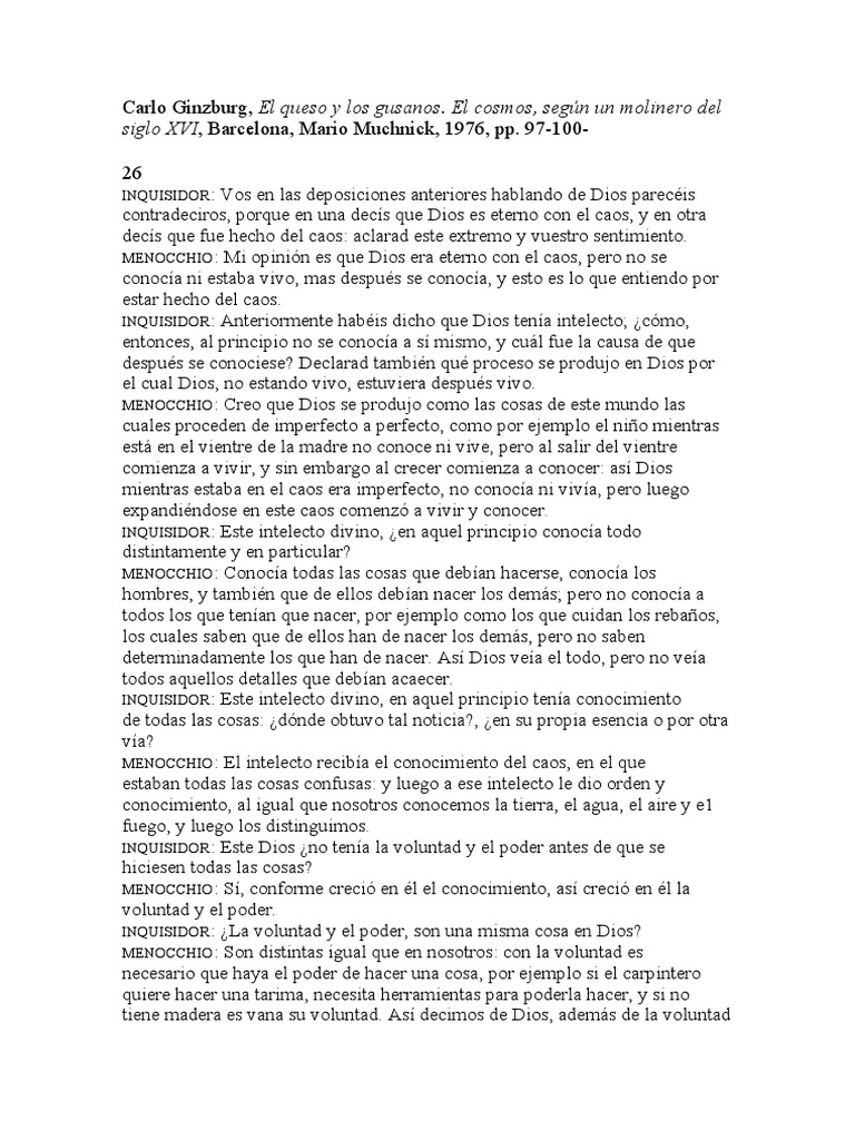 Dios y el caos según Menocchio | PDF | Metafísica