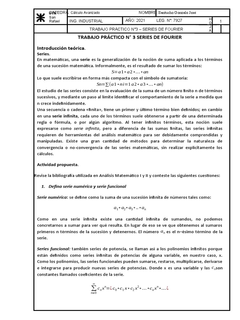 TP3 Cálculo Avanzado | PDF | Series (Matemáticas) | Análisis
