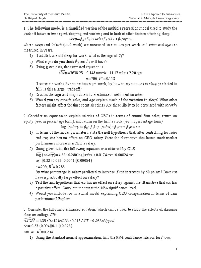 Tutorial 3 Multiple Linear Download Free Pdf Linear Regression Regression Analysis 