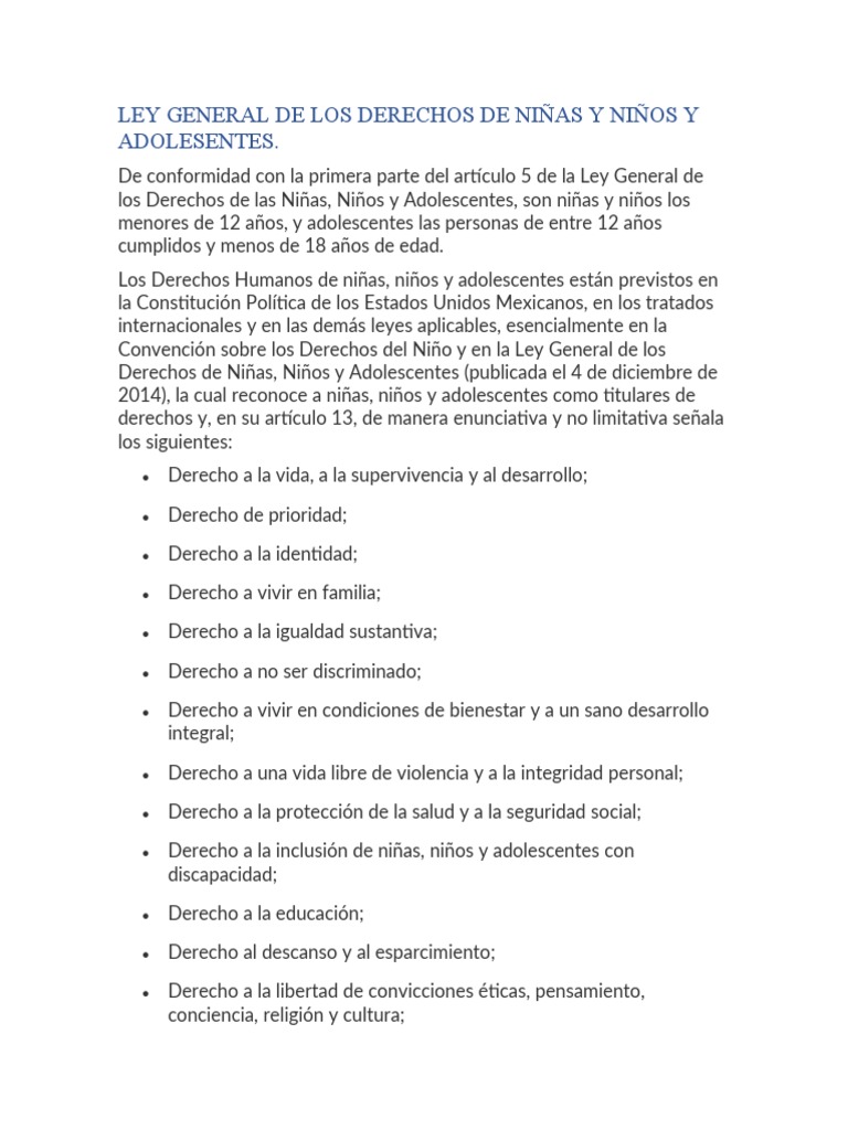 Ley General de Los Derechos de Niñas y Niños y Adolesentes | PDF Ley General de Los Derechos de Niñas y Niños y Adolesentes | PDF