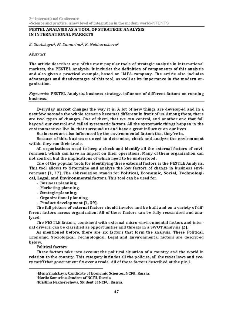 PESTEL ANALYSIS AS A TOOL OF STRATEGIC ANALYSIS IN INTERNATIONAL ...