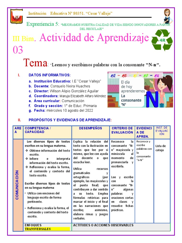 SESION CONSONANT N N | PDF | Salón de clases | Ciencia cognitiva