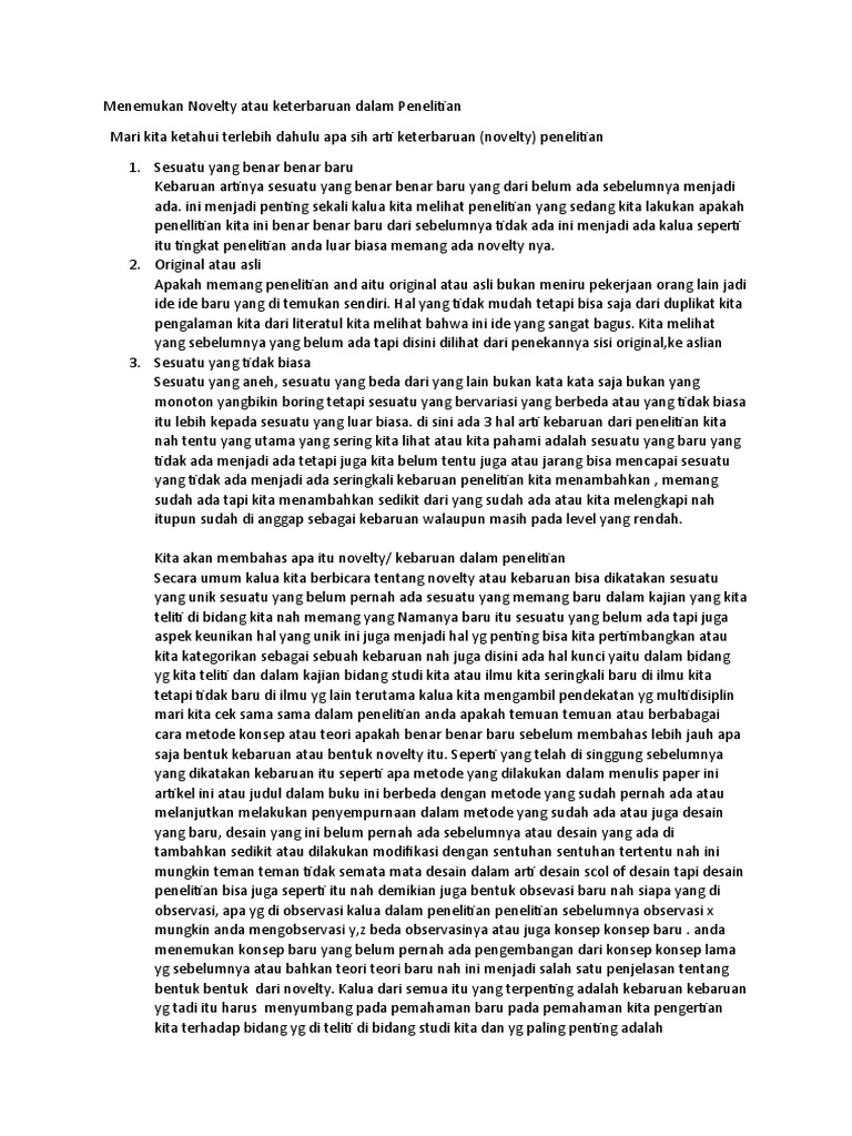 Menemukan Novelty Atau Keterbaruan Dalam Penelitian | PDF