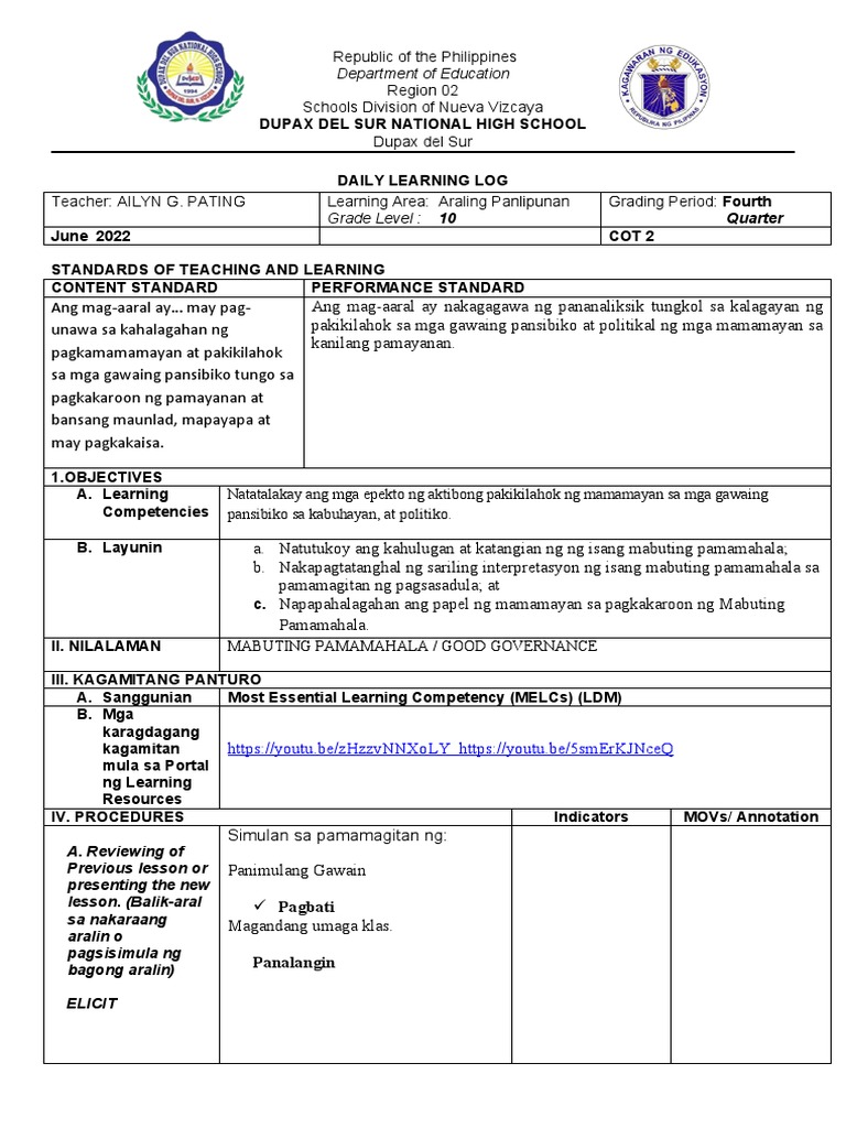 Lesson Plan Cot 2 - Ipcrf 2021-2022 | PDF