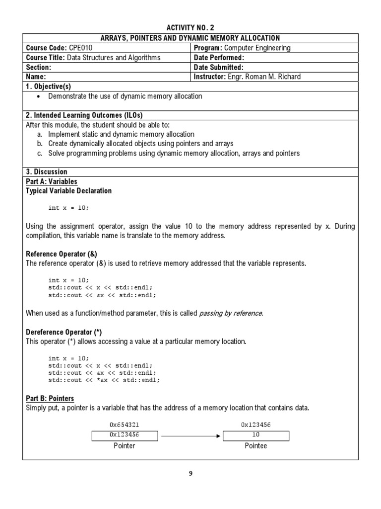 Act 2 Arrays Pointers And Dynamic Memory Allocation Pdf Pointer 2092