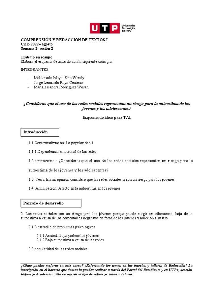 S02.s2-Esquema para TA1 (Material) 2022 Agosto | PDF | Sicología ... S02.s2-Esquema para TA1 (Material) 2022 Agosto | PDF | Sicología ...