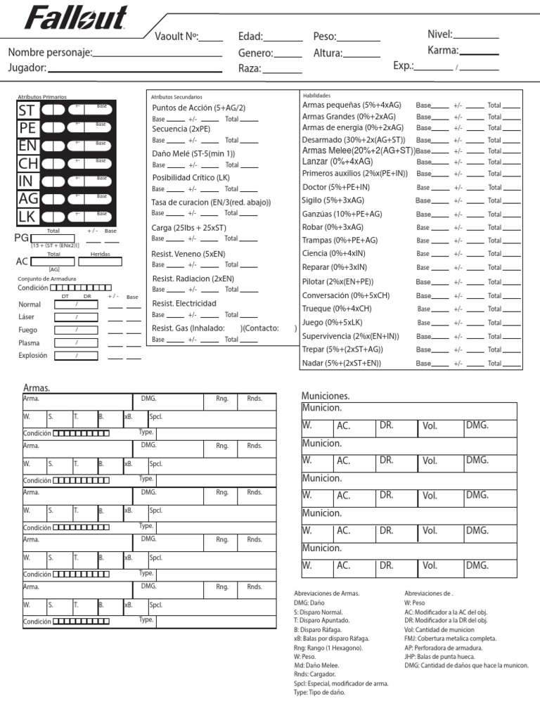 Ficha Personaje Fallout | PDF | Munición | Proyectiles