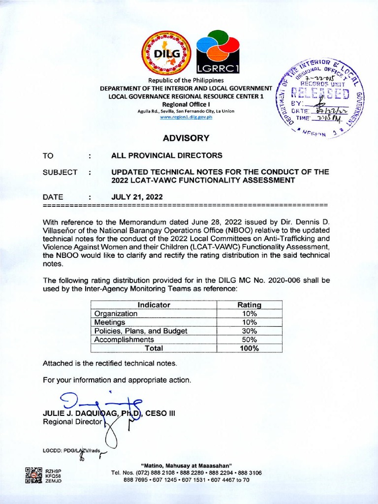 Advisory Re LCAT VAWC Technical Notes | PDF