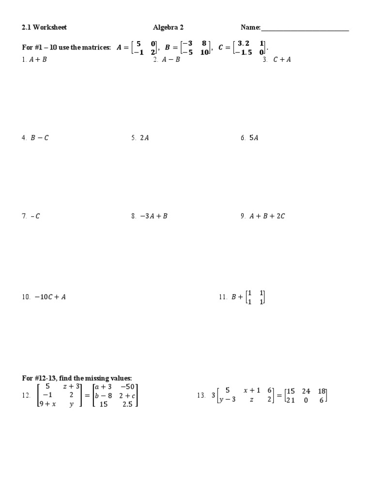 CH 2 Worksheets Matrices | PDF | Matrix (Mathematics) | Functions And Mappings